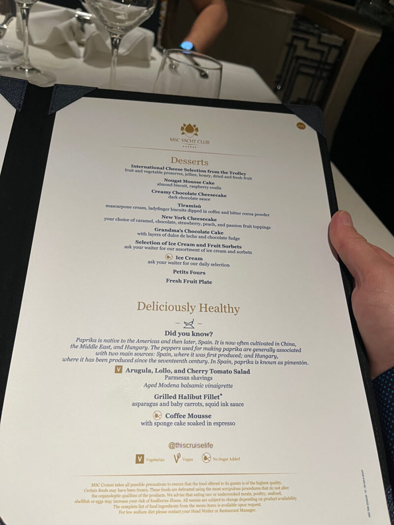 MSC Yacht Club Menus (2024) | Top Sail Lounge Nights 7, 8, and 9 › This ...