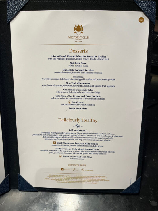 MSC Yacht Club Menus (2024) | Top Sail Lounge Nights 4, 5, and 6 › This ...