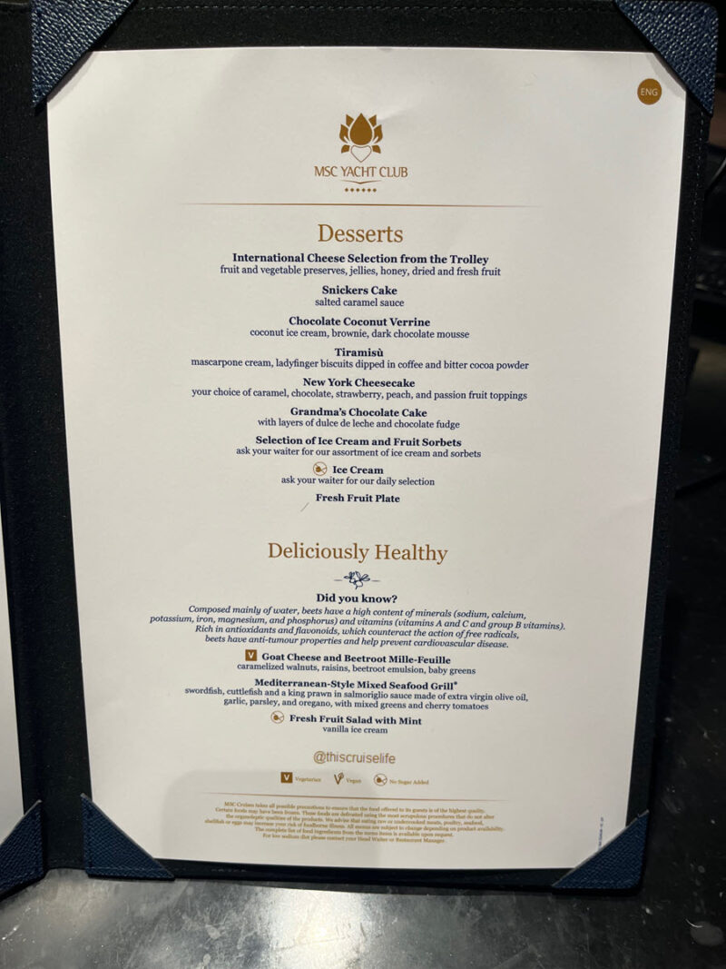 MSC Yacht Club Menus (2024) | Top Sail Lounge Nights 4, 5, and 6 › This ...