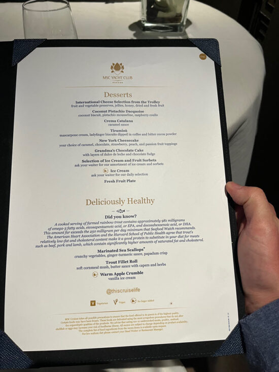 MSC Yacht Club Menus (2024) with Pictures › This Cruise Life