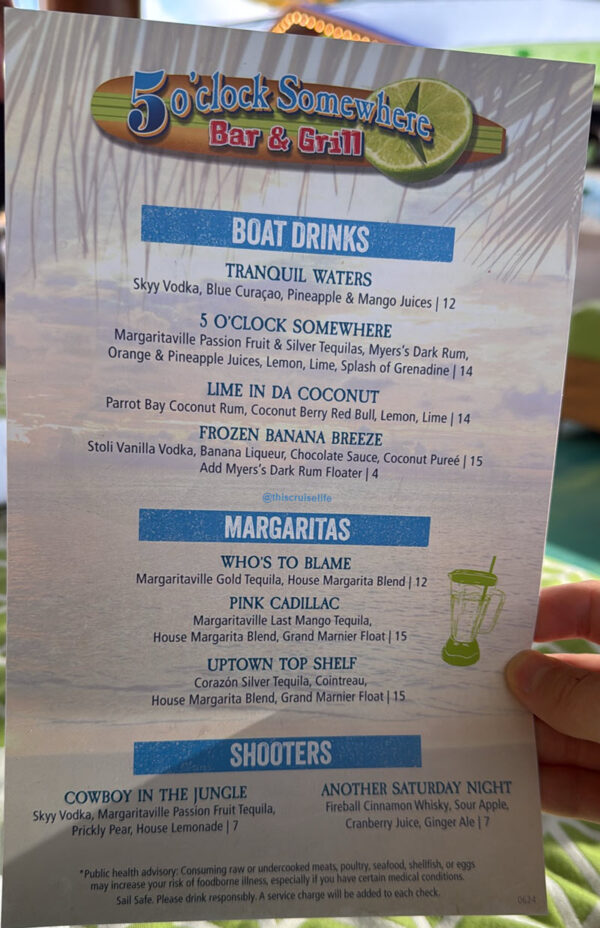 Margaritaville at Sea Paradise Bar Menus › This Cruise Life