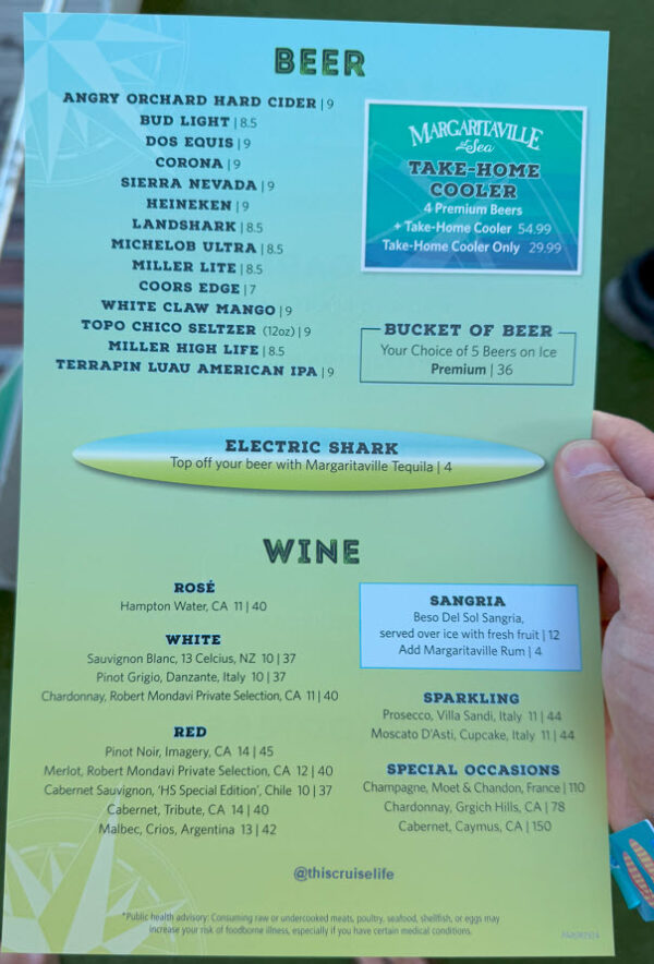 Margaritaville at Sea Paradise Bar Menus › This Cruise Life
