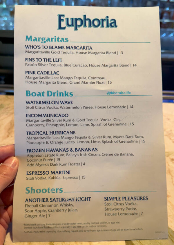 Margaritaville at Sea Paradise Bar Menus › This Cruise Life