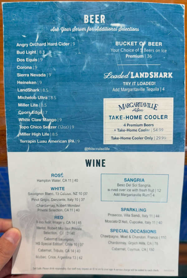 Margaritaville at Sea Paradise Bar Menus › This Cruise Life